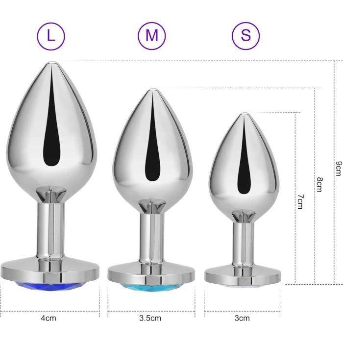 Belmalia 3x Plug Anal Metal Butt Plug Cristal Pure Plaisir en 3 Tailles pour Femmes, Couples ...