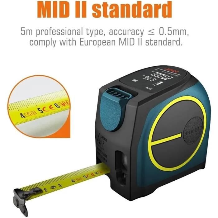 Télémètre Laser, Mètre Ruban 2 en 1 DT10, Mètre Ruban Recharable 5 M ...