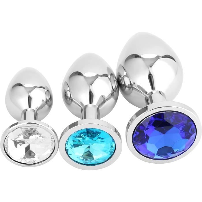 Belmalia 3x Plug Anal Metal Butt Plug Cristal Pure Plaisir en 3 Tailles pour Femmes, Couples ...