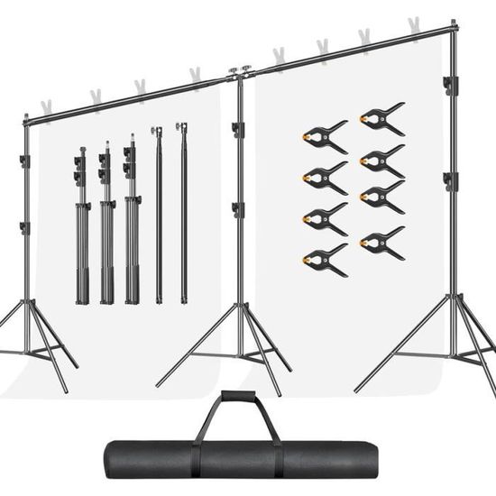 Support de Toile de Fond Réglable Robuste - Kshioe - 3m x 6m - Noir - 8 ...