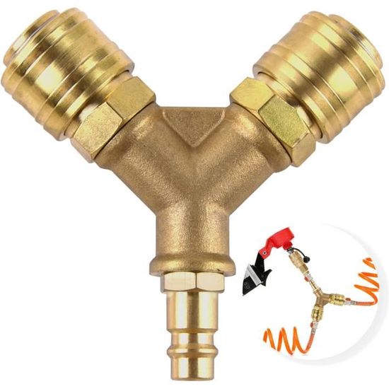 Quacoww Répartiteur D air Comprimé 2 Voies Raccords Tuyau 1/4 Raccord Rapide Laiton Filetage ...