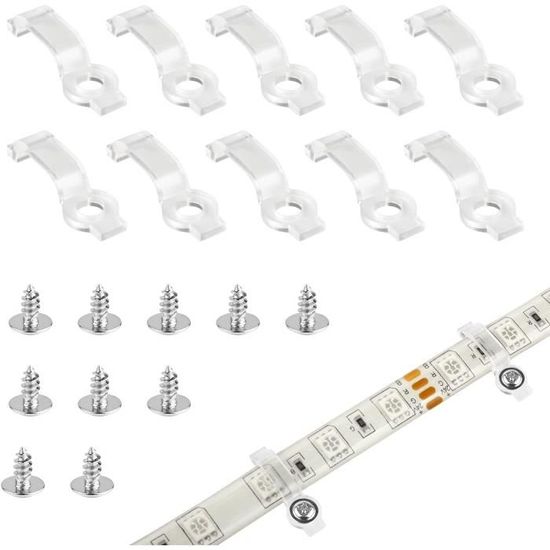 Ridgetube 100Pcs Clips De Fixation Ruban Led 10Mm Avec Les Vis Pour ...