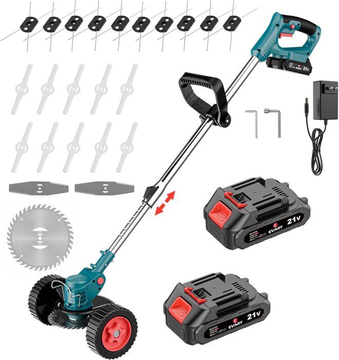 Coupe Bordure Sans Fil Avec 3.0Ah Batterie Et Des Roues Amovibles Débroussailleuse À Batterie ...