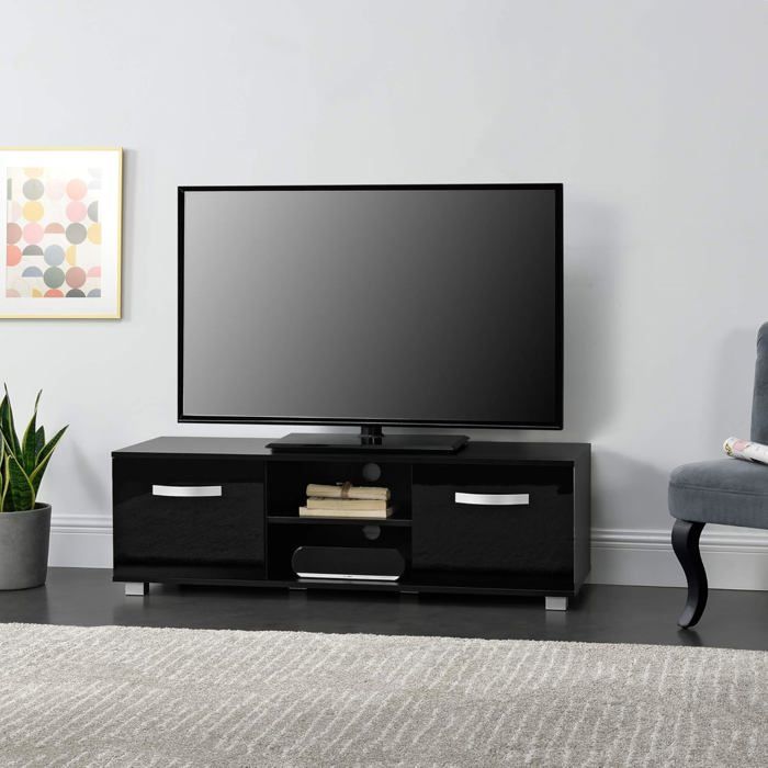 Meuble TV Moderne Support Télé avec 2 Portes et 2 Étagères Ouvertes ...