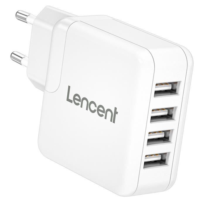 USB Ue Plug-LENCENT-Chargeur Mural avec 4 Ports USB 24W-4,8 A, Prise UE ...
