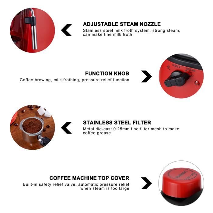 Machine à café - Marque - Mini pompe semi-automatique - 5Bar - Mousseur ...