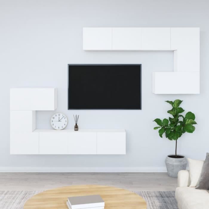 Meuble TV mural Blanc Bois d'ingénierie-DIO7807118895862 - Cdiscount Maison