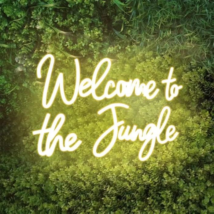Panneau Néon Led « Welcome To The Jungle » Blanc Chaud Pour Décoration Murale - Panneau Lumineux ...