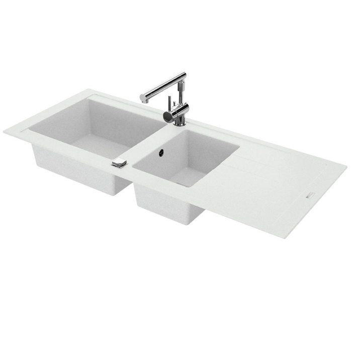 Evier de cuisine à encaster 2 cuves bacs en résine minérale Blanc 117 x ...