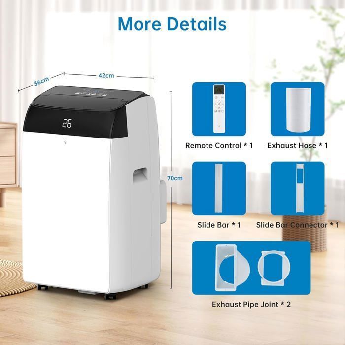 Climatiseur mobile portable 10000 BTU, 3 en 1 ventilateur 3 vitesses ...
