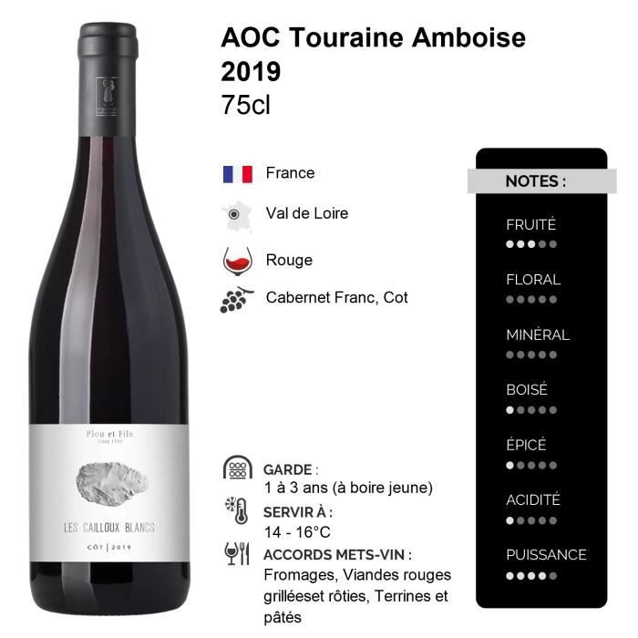 Touraine Amboise Les Cailloux Blancs Rouge 2019 - Lot de 6x75cl - Plou ...