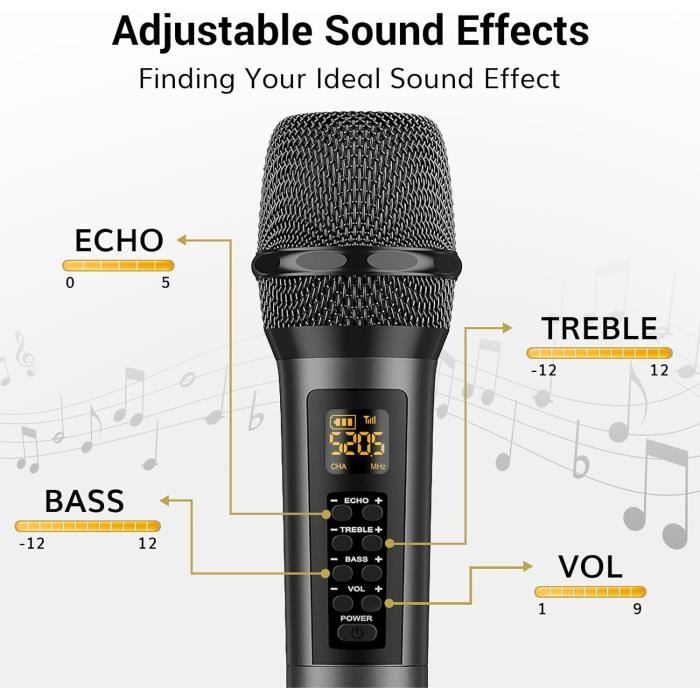 Microphones Sans Fil Avec Effets Sonores Basses-Aigus-Echo, Système De ...
