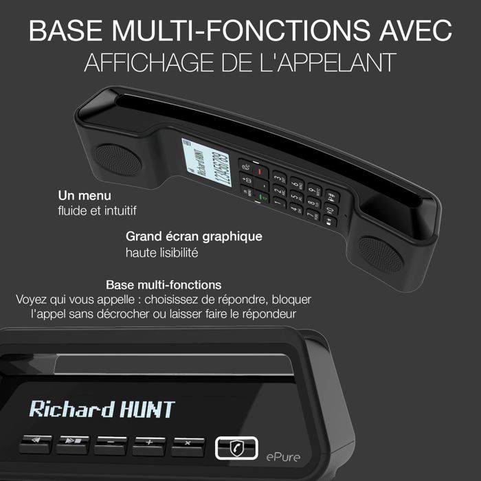 Téléphone fixe sans fil avec répondeur - SUTEO - Design vintage - Grand ...