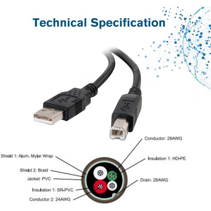 Câble imprimante USB 2.0 A vers B, Noir 3m, Compatible HP,Epson,Brother ...
