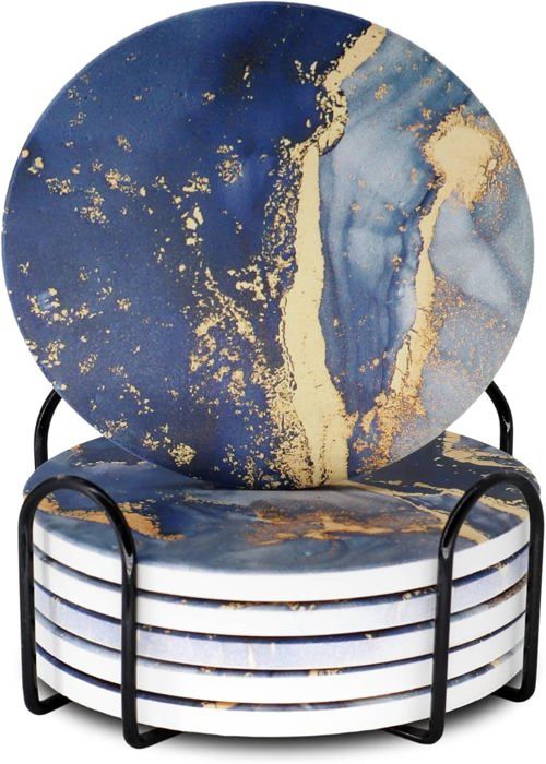 Memeyou Lot de 6 dessous de verre en céramique marbré marine avec ...