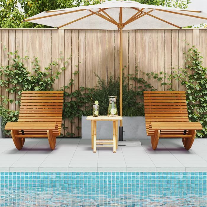Transats double - XWO - Chaises longues à bascule Lot de 2 Bois d ...