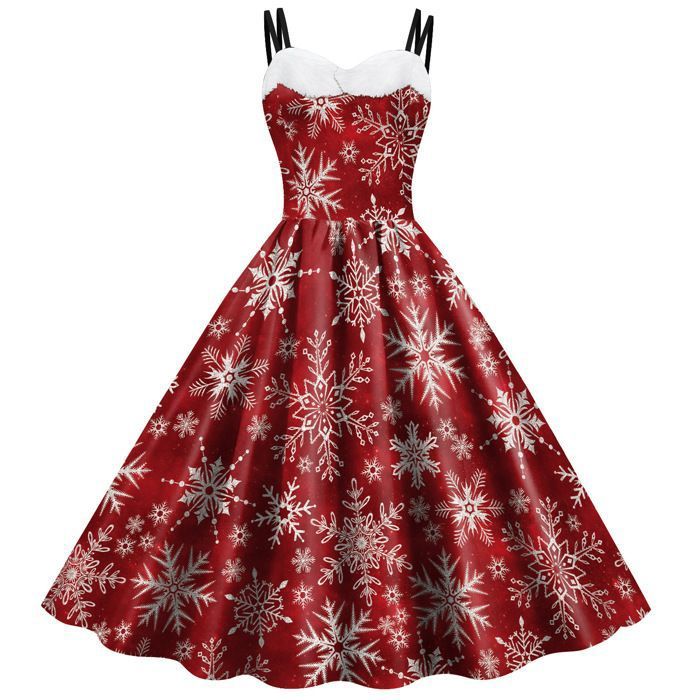 VITATA Robe Noël Femme 2025–Robe à Imprimé Flocons de Neige et Rennes ...