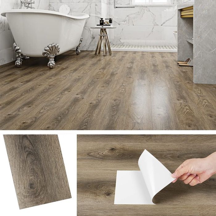 Dalle PVC Adhesive Sol Bois Chêne Rustique Lino Sol Adhesif Bois Marron ...