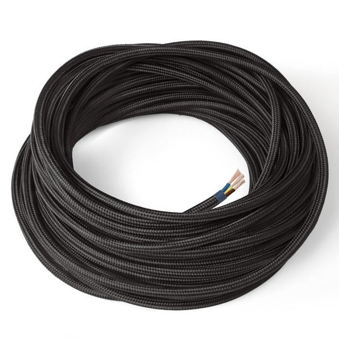 Câble électrique textile - AMARCORDS - Noir - 50 mètres - Rond - Fils ...