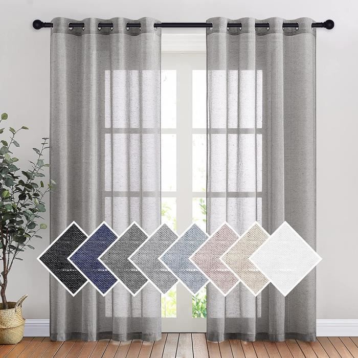Décoration de Fenêtre Voilages - Rideaux Voile en Lin Effet Demi ...