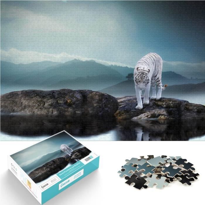 Adultes Et Enfants Puzzle 1000 Pièces Puzzle Tranquillement Tigre Blanc ...