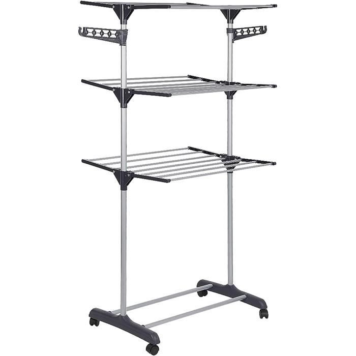Séchoir à linge mobile à 4 niveaux avec 2 ailes latérales rabattables ...