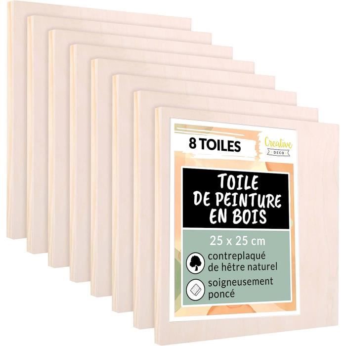 8 Toile A Peindre En Bois | 25 X 25 Cm| Panneau Planche À Peindre Bois ...