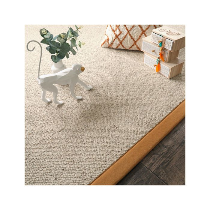 Tapis pure laine - Latoon grège - Ganse coton moutarde - 120 x 170 cm ...