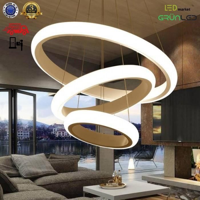LED Market, 3 Anneaux Cercle Lustre Led 190W Pendentif Moderne ...