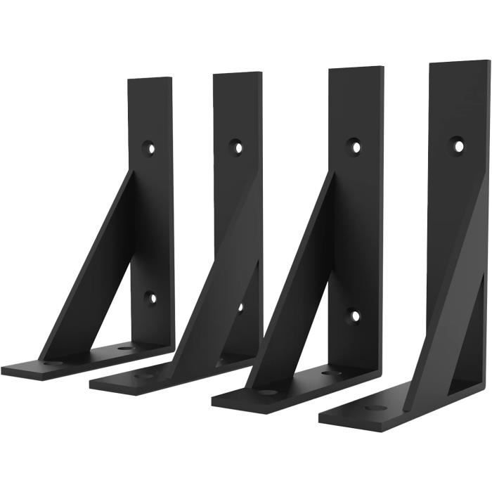 Équerres Étagère de Fixation Murale,4 Packs Equerre Metal Noir 100 x 150mm Support Etagere ...