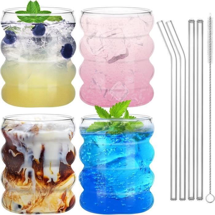 Verres À Bulles En Verre 350Ml, Lot De 4 Verre A Eau Bulles Avec Paille ...