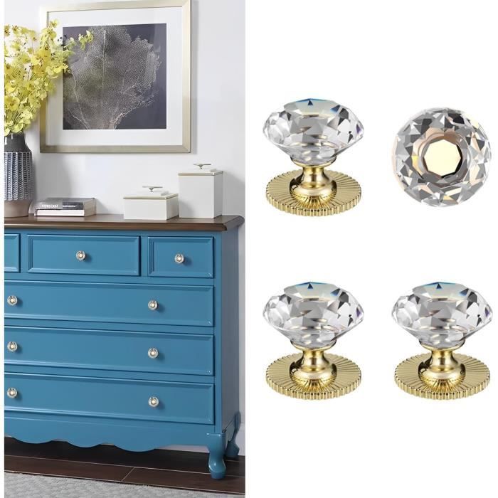 Lot De 4 Boutons De Meubles Autocollants En Cristal - Poignées ...