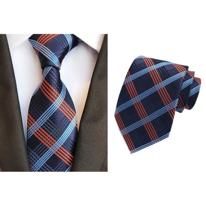 KT243 -Luxe 8cm hommes classique cravate soie Jacquard tissé Plaid ...