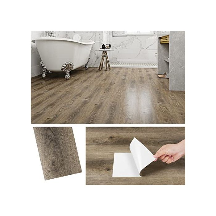 Dalle PVC Adhesive Sol Bois Chêne Rustique Lino Sol Adhesif Bois Marron ...