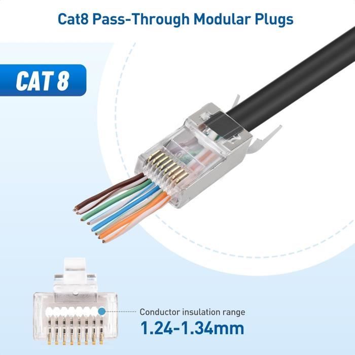Lot De 20 Connecteur Rj45 Cat 8 Cat 7 Cat 6 Traverser Avec Embouts De ...