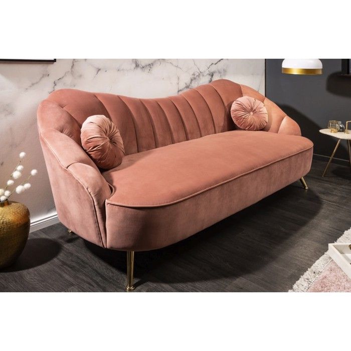 Canapé droit ATLANTIKA rose poudré – Canapé design en velours avec ...