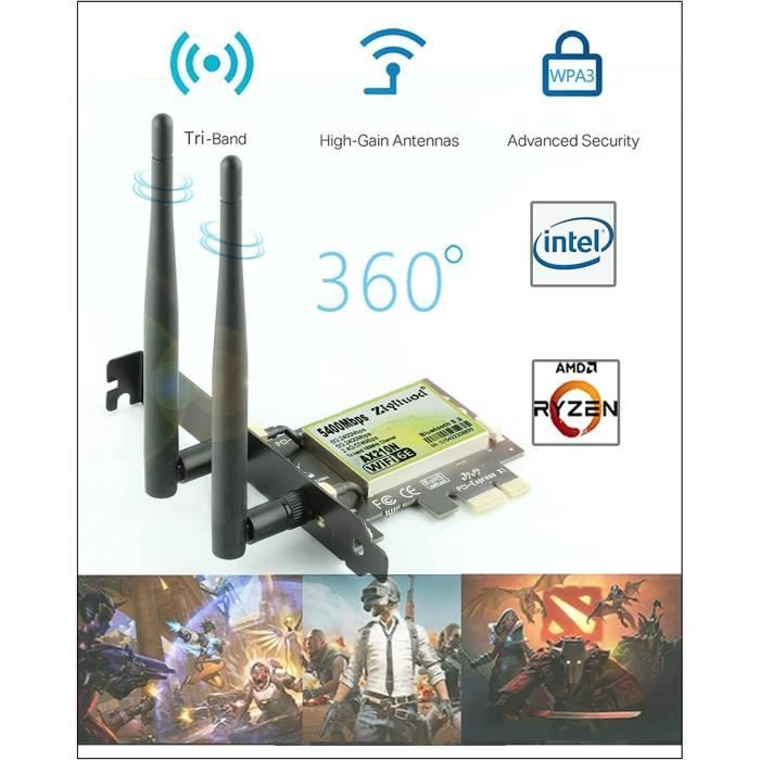 Carte WiFi 6 Bluetooth PCIe 6G/5G/2.4G pour PC Windows 11/10 64Bit ...