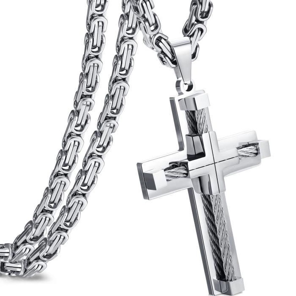 Collier Croix Homme Pendentif Croix en Acier Inoxydable 316L Chaîne ...