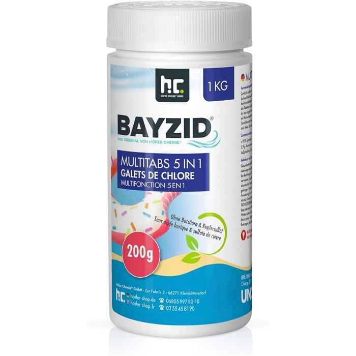 Höfer Chemie 1 kg BAYZID Galets de Chlore pour Piscine (200g) - Chlore ...