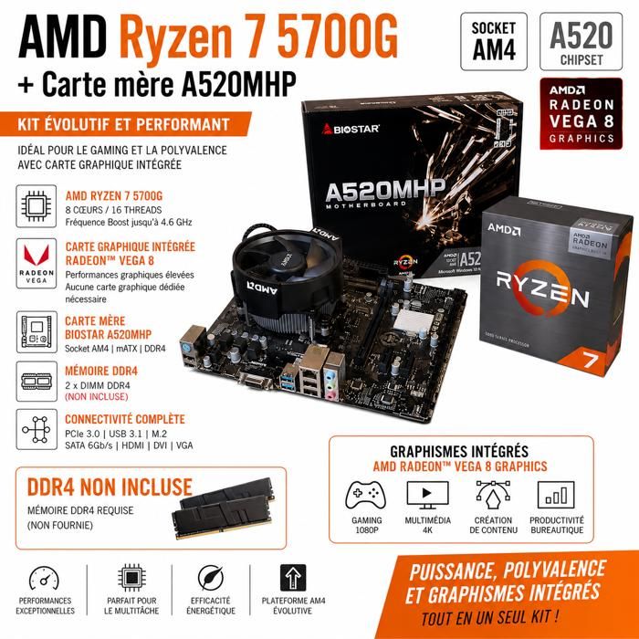 Kit Upgrade PC AMD Ryzen 7 5700G + Biostar A520MHP sans RAM - Cdiscount ...