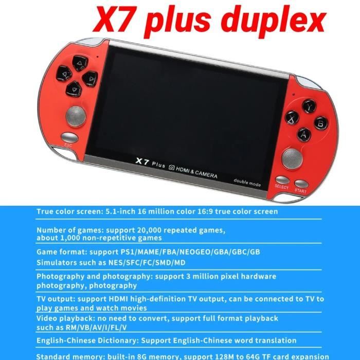 Console de jeu vidéo rétro portable X7 Plus - écran HD - 7.1 jeux ...