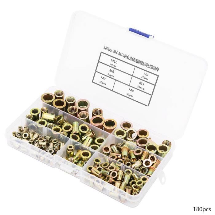 Crou à rivets Rivet nut, 180pcs M3-M10 Flat rivet nut kit made of galvanized carbon steel ...