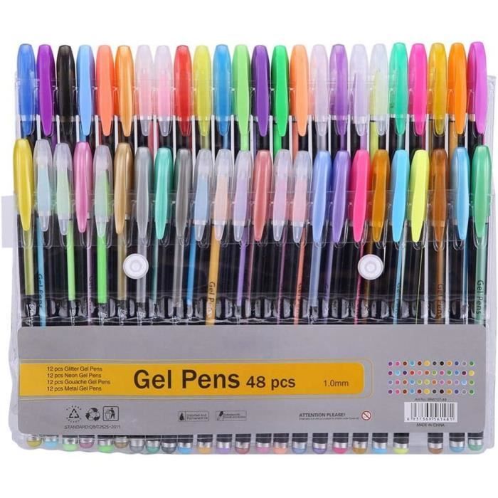 48 Pcs Coloré Dessin Dessin Esquisse Gel Stylos, Paillettes Colorées ...