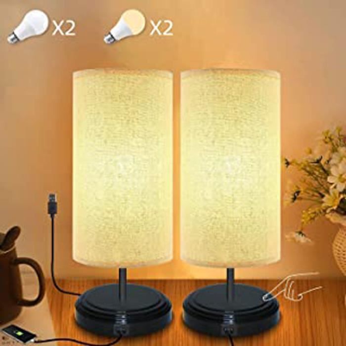 2 Lampe De Chevet Tactile, Yuusei Lampe De Table Dimmable Avec Ports De ...