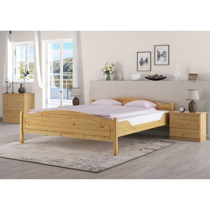 Grand lit adulte en pin massif naturel 180x200 style rustique ...
