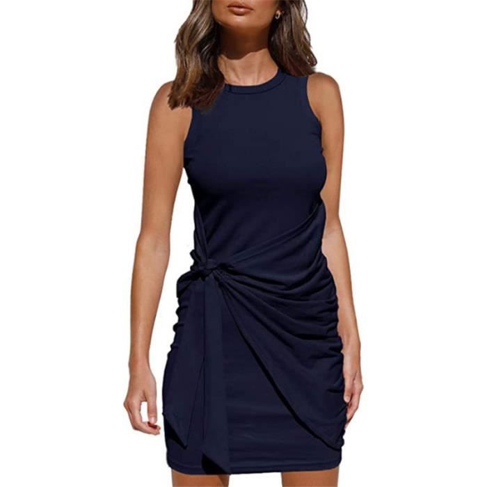 ROBE Femme - irrégulière sans manches col rond plissé avec ceinture à ...