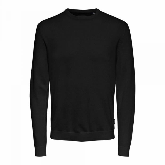 Pull fin uni manches longues coton Homme ONLY AND SONS Noir - Cdiscount ...