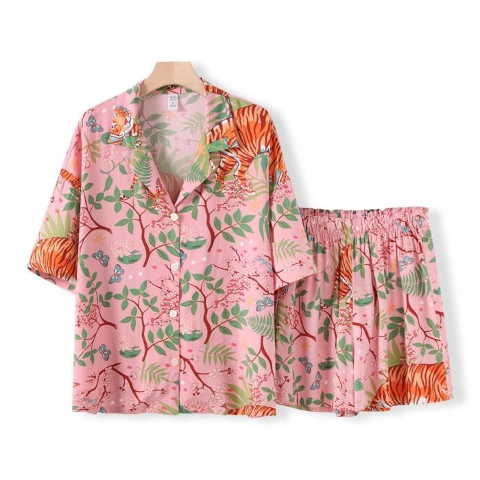 Pyjama,Ensemble pyjama en Viscose et coton pour femme, tenue de maison ...