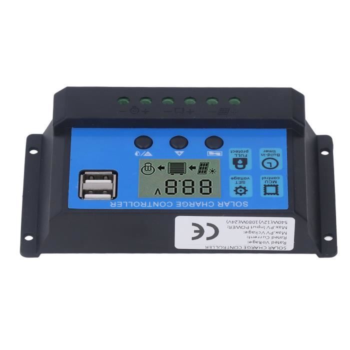 Qiilu contrôleur de puissance solaire Contrôleur de charge solaire double USB 5V sortie PWM ...