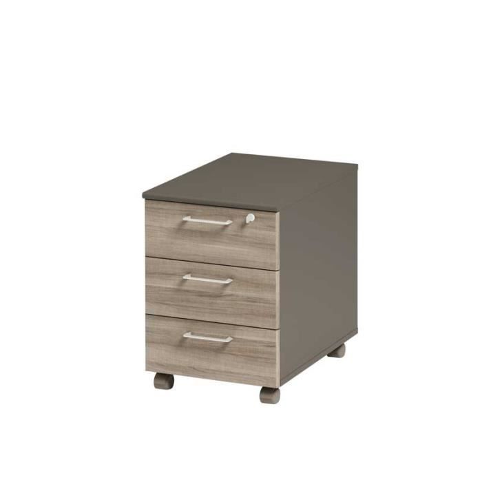 Petit meuble de rangement - Caisson de bureau 3 tiroirs Chêne Gris ...